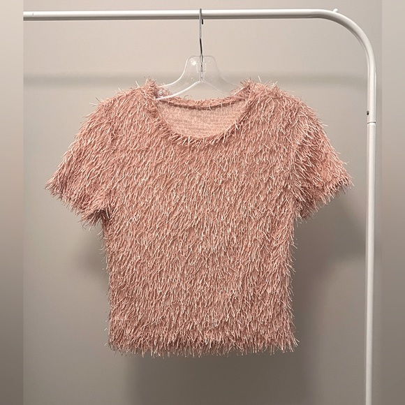 Zara | Tops | Zara Furry Fuzzy Top Tee S Size Pink | Poshmark